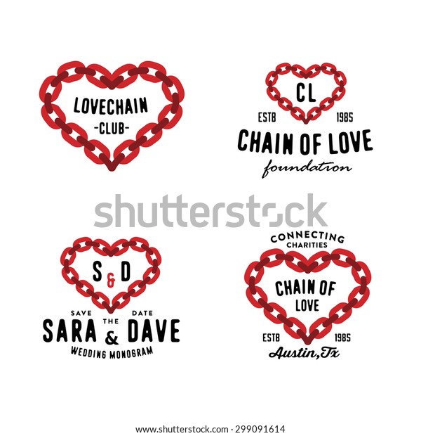 Set Heart Shape Made Chain Badges Stock Vector (Royalty Free) 299091614