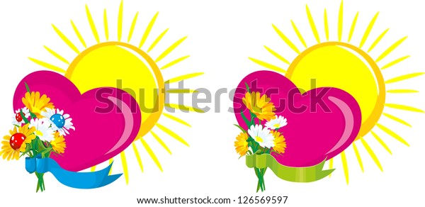 Set Hearts Sun Flowers Excessive Banner Stock Vector (Royalty Free ...