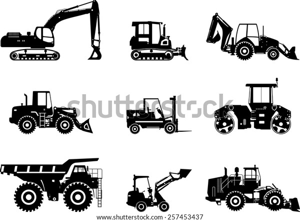 Set Heavy Construction Machines Icons Vector Stock Vector (Royalty Free ...