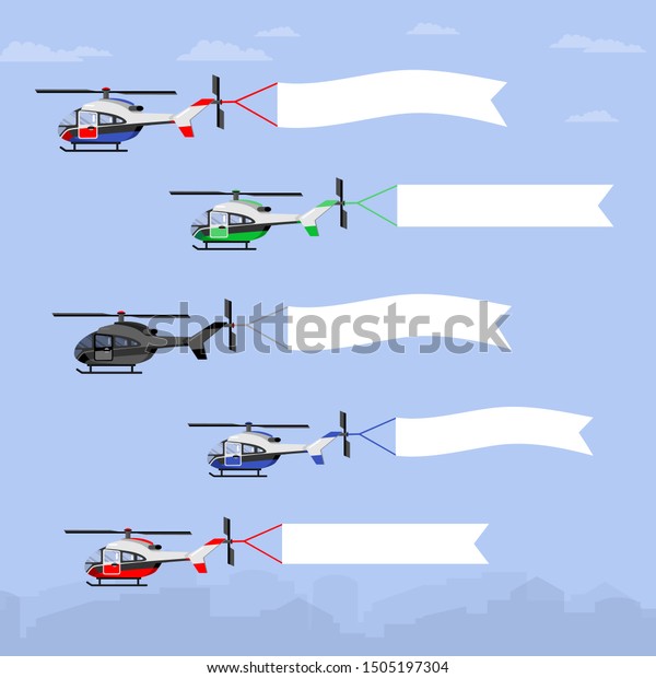 Set Helicopters Banner Isolated Vector Illustration Stock Vector ...