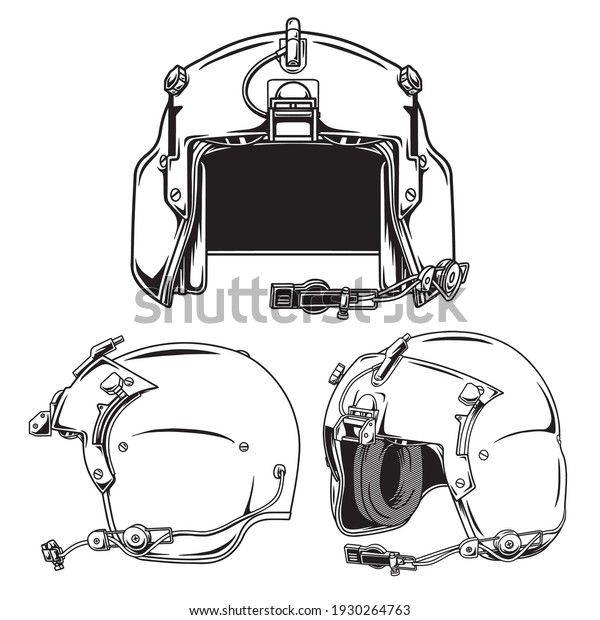 Set Helmet Helicopter Pilot Line Art: เวกเตอร์สต็อก (ปลอดค่าลิขสิทธิ์ ...