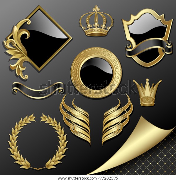 Set Heraldic Gold Black Design Elements Stock Vector (Royalty Free ...