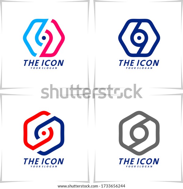 Set Hexagon Eye Logo Design Template Stock Vector (Royalty Free ...