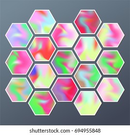 Set Hexagonal Holographic Stickers Abstract Texture Stock Vector ...