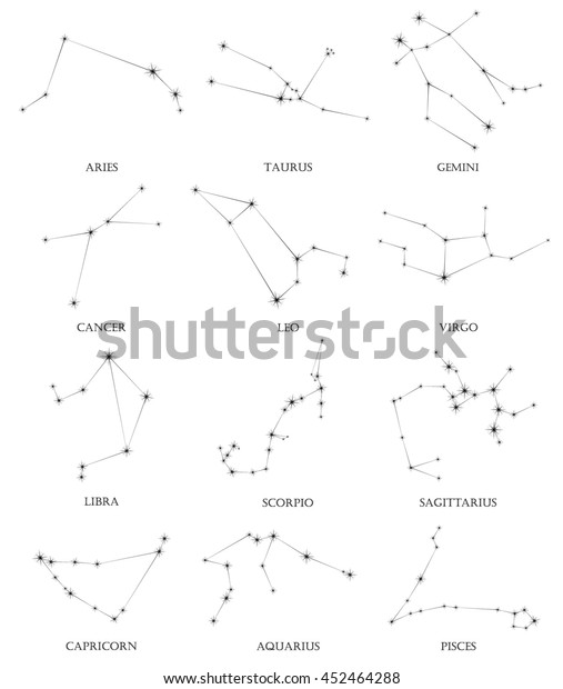 Set of highly detailed zodiac constellations, icons. Isolated vector ...