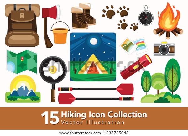 Set Hiking Equipment Icon Collection Stock Vector (Royalty Free ...