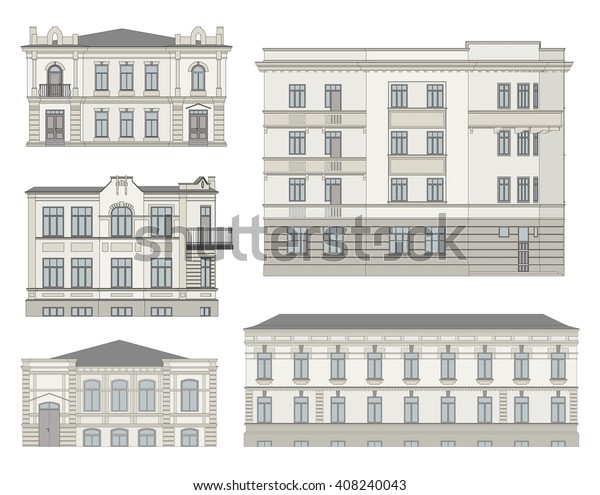 Set Historical Building Facades Highly Detailed Stock Vector (Royalty ...