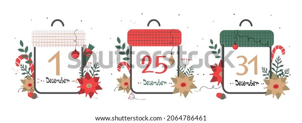 Set Holiday Calendars December 1 25 Stock Vector (Royalty Free ...