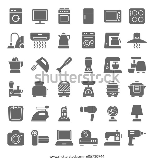 Ensemble d'appareils électroménagers et d'icônes électroniques. : image ...