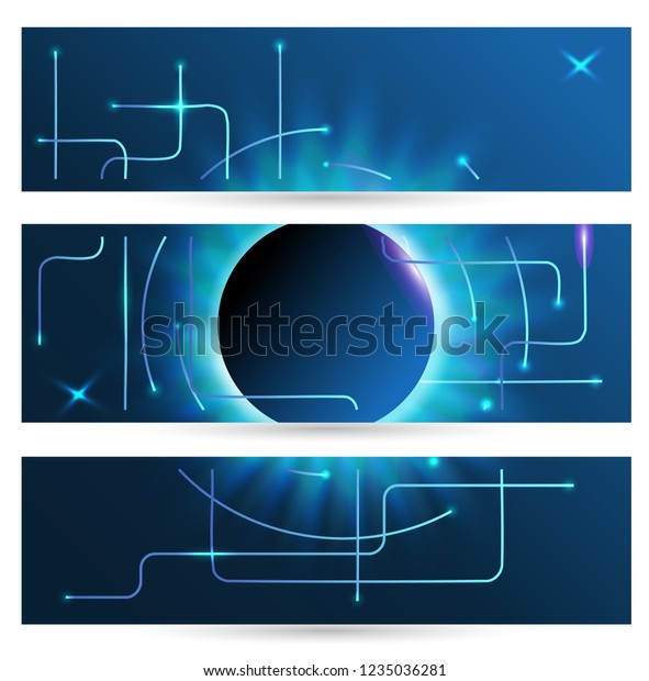 Set Horizontal Abstract Techno Banners Glowing Stock Vector (Royalty ...