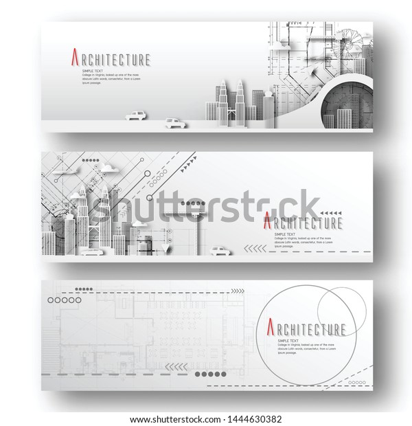 Set Horizontal Banners Architectural Blueprint Background Stock Vector ...