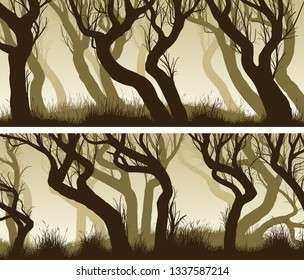 Set Horizontal Banners Curved Tree Trunks Stock Vector (Royalty Free ...