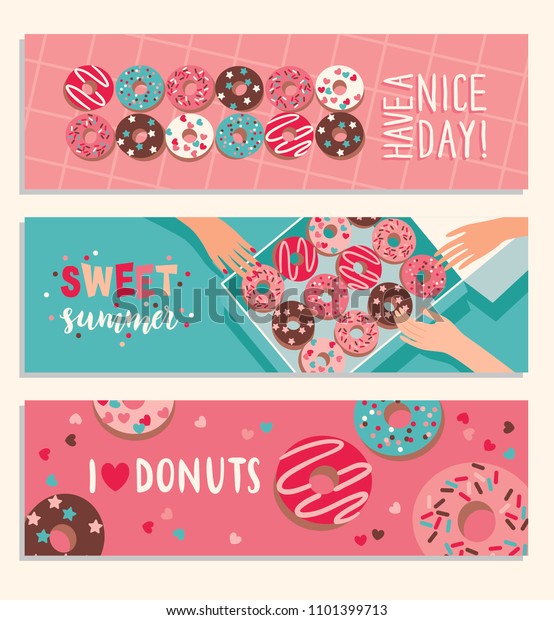 Set Horizontal Banners Donuts Cartoon Cute Stock Vector (Royalty Free ...