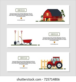 Set Horizontal Banners Farm Desing Tractor Stock Vector (Royalty Free ...