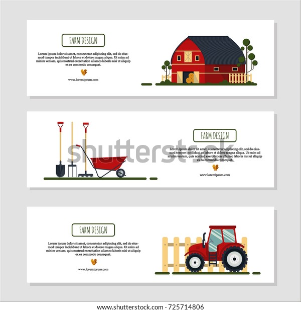 Set Horizontal Banners Farm Desing Tractor Stock Vector (Royalty Free ...