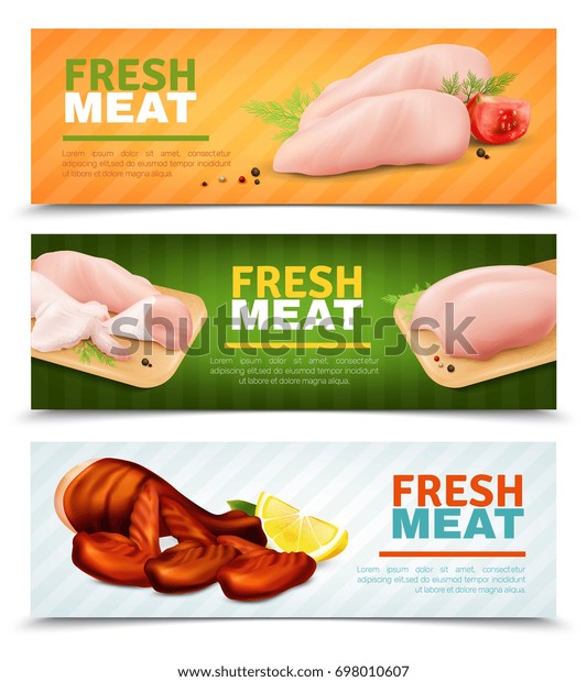 Set Horizontal Banners Fresh Chicken Meat Stock Vector (Royalty Free ...