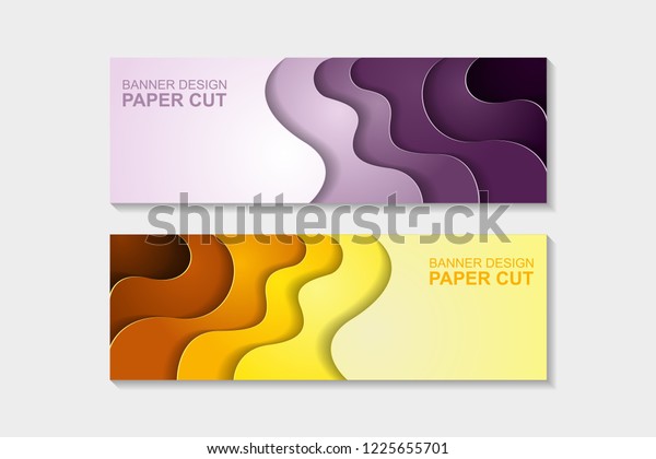 Set Horizontal Banners Paper Cut Style Stock Vector (Royalty Free ...