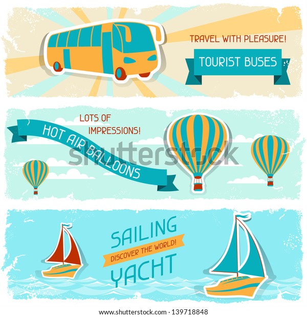 Set Horizontal Travel Banners Retro Style Stock Vector (Royalty Free ...