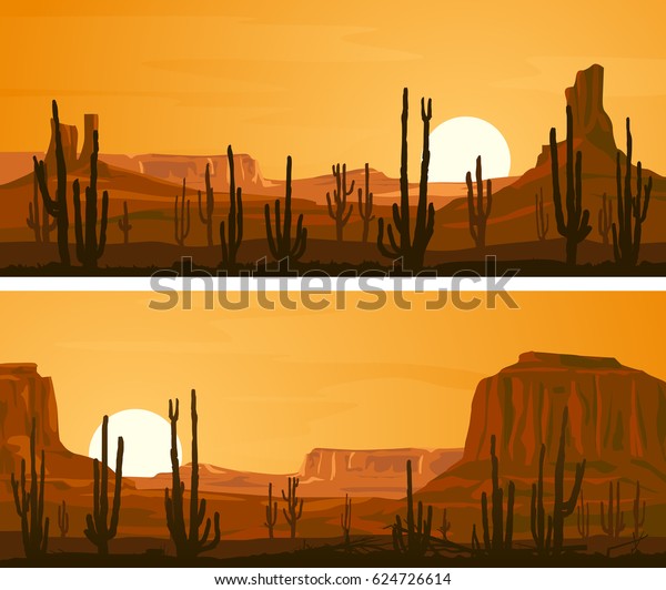 Set Horizontal Wide Banners Prairie Wild Stock Vector (Royalty Free ...