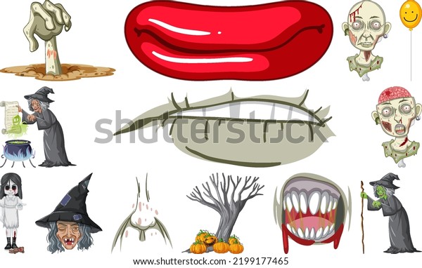 Set Horror Halloween Objects Cartoon Characters Stock Vector (Royalty ...
