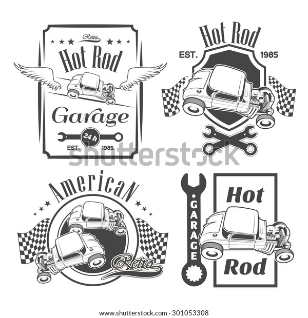 Set Hot Rod Labels Emblems Design Stock Vector (Royalty Free) 301053308 ...