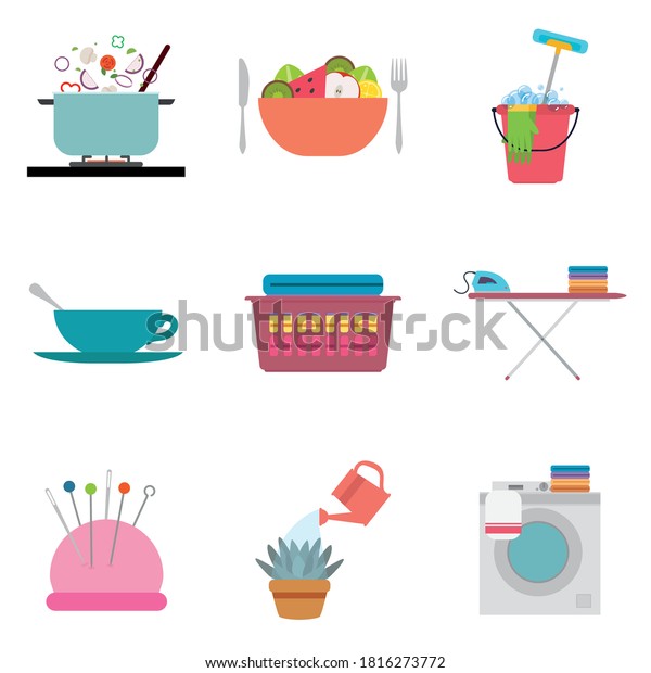 Set Housework Icons Home Activities Vector Stock Vector (Royalty Free ...