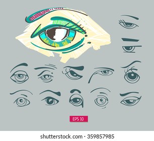 Set Human Eyes Different Emotions Stock Vector (Royalty Free) 359857985 ...