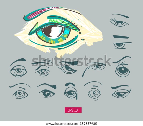 Set Human Eyes Different Emotions Stock Vector (Royalty Free) 359857985 ...