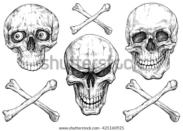 Set Human Skulls Different Emotions Hand Stock Vector (Royalty Free ...