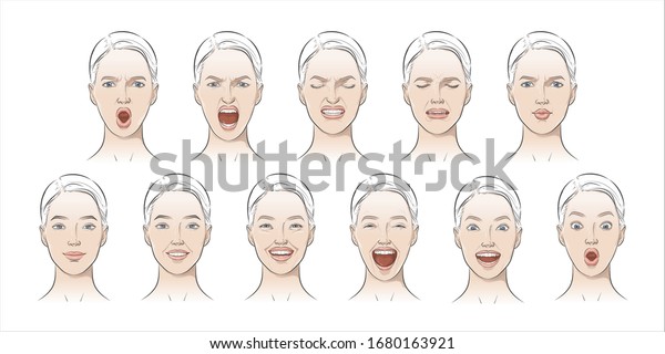 Ensemble d'émotions des Femmes, sentiments positifs, : image ...