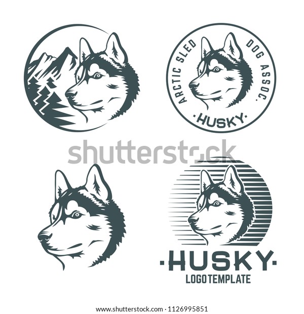 Set Husky Dog Logo Emblem Isolated Stock Vector (Royalty Free) 1126995851