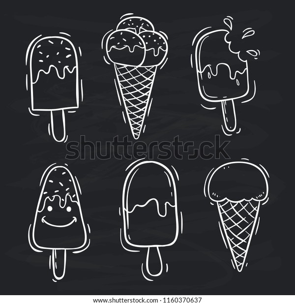 Set Ice Cream Hand Drawn Doodle Stock Vector (Royalty Free) 1160370637 ...