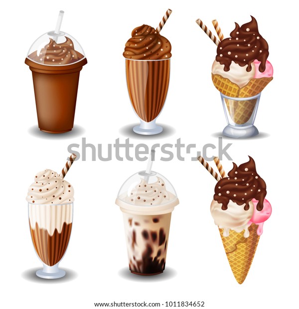 Set Ice Cream Milk Shake On Stock Vector (Royalty Free) 1011834652 ...