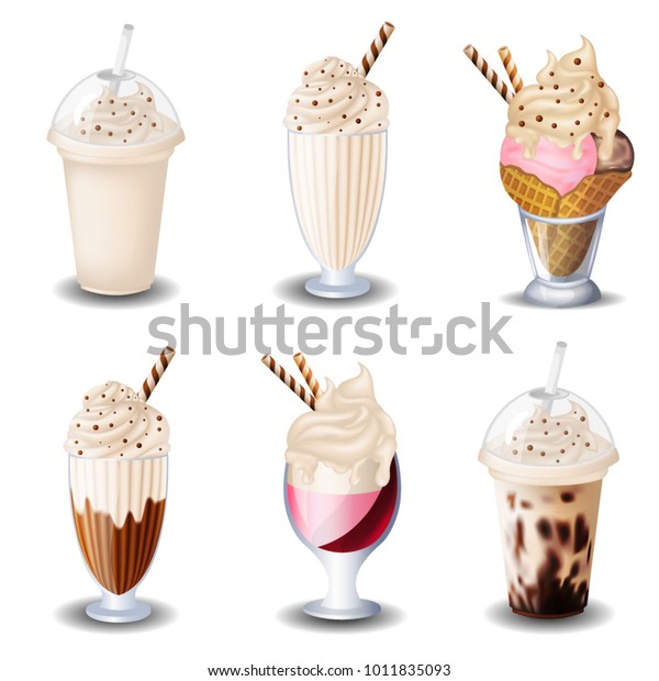 Set Ice Cream Milk Shake On Stock Vector (Royalty Free) 1011835093 ...