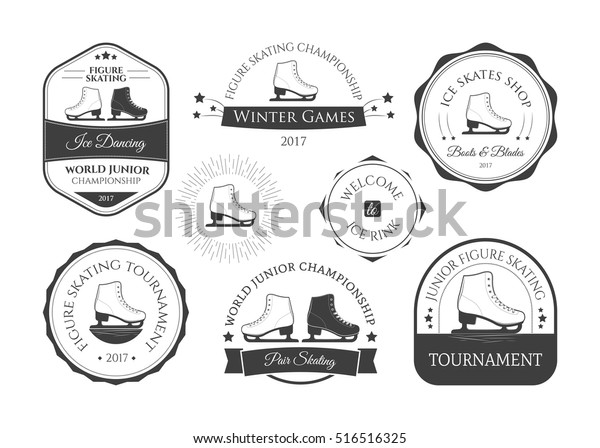 Set Ice Skating Figure Skates Logos Stock Vector (Royalty Free ...