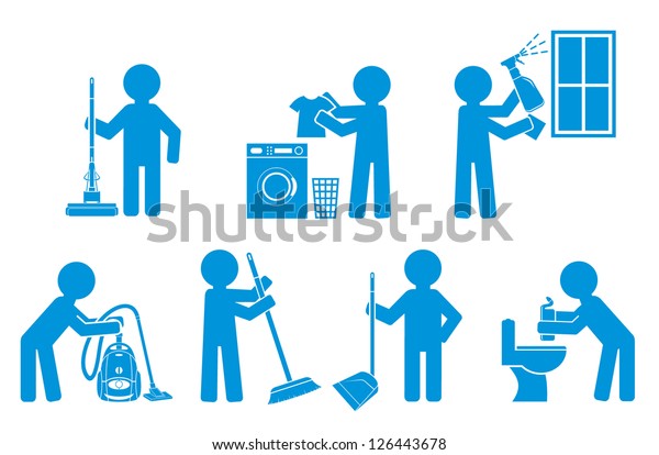 Set Icon Cleaning Figure People Vector: vector de stock (libre de ...