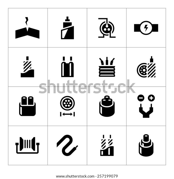Set Icons Cables Wires Isolated On Stock Vector (Royalty Free) 257199079