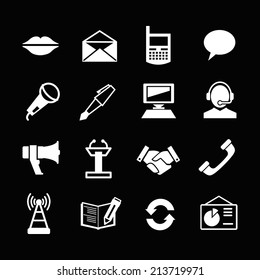 Set Icons Communication Isolated On Black Stock Vector (Royalty Free ...