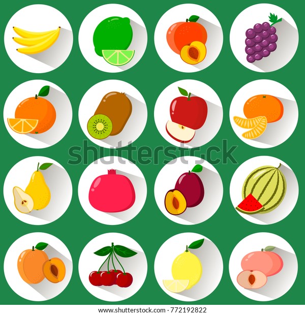 Set Icons Different Fruits White Circle Stock Vector (Royalty Free ...