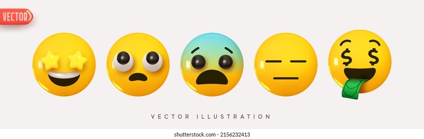 Set Icons Emotion Realistic 3d Render Stock Vector (Royalty Free ...