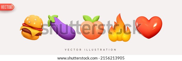 Set Icons Realistic 3d Render Food Stock Vector (Royalty Free ...