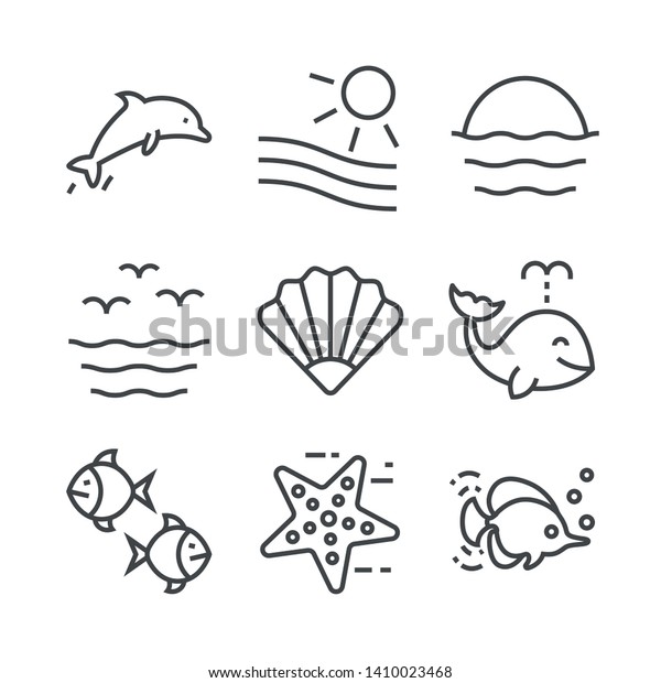 Set Icons Sea Creatures Sea Simple 스톡 벡터(로열티 프리) 1410023468 | Shutterstock