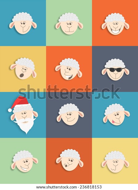 Set Icons Sheep Different Emotions Style Stock Vector (Royalty Free ...