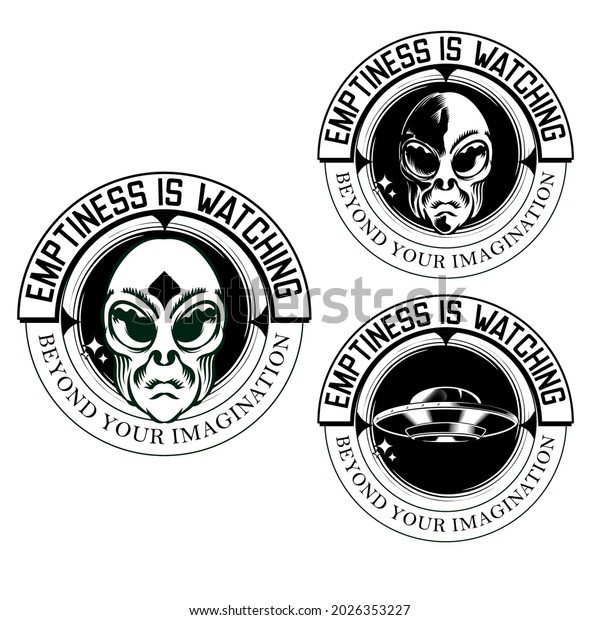 Set Illustration Alien Badge Emblem Head Stock Vector (Royalty Free ...