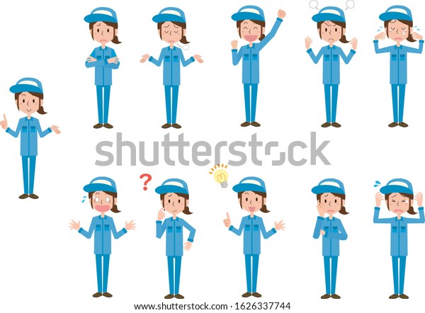 Set Illustration Facial Expression Pose Woman: vector de stock (libre ...
