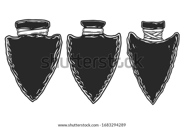 Set Illustrations Ancient Stone Arrowheads Design Stock Vector (Royalty ...
