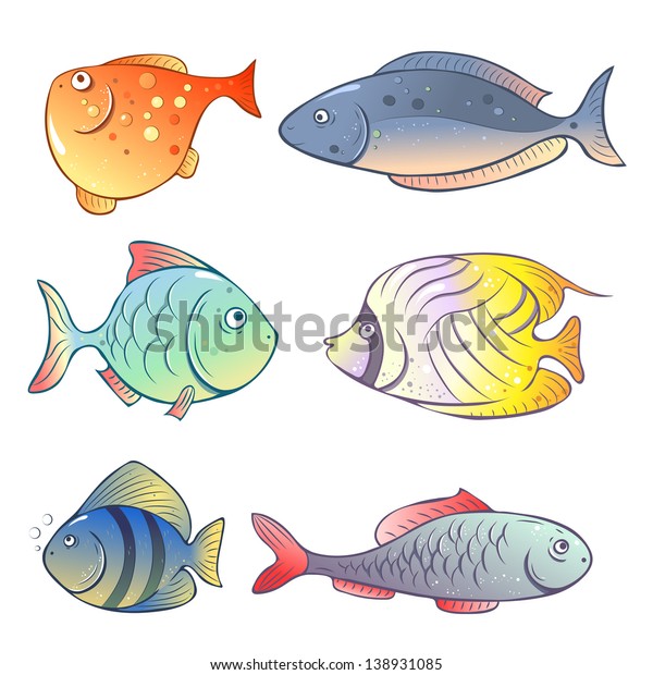 Set Illustrations Cartoon Style Bright Fish Stock Vector (Royalty Free ...
