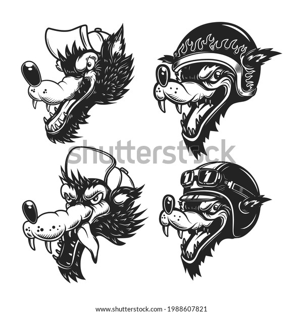 Set Illustrations Cartoon Wolf Baseball Hat Stock Vector (Royalty Free ...