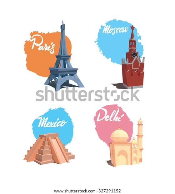Set Illustrations Famous Capitals World Stock Vector (Royalty Free ...