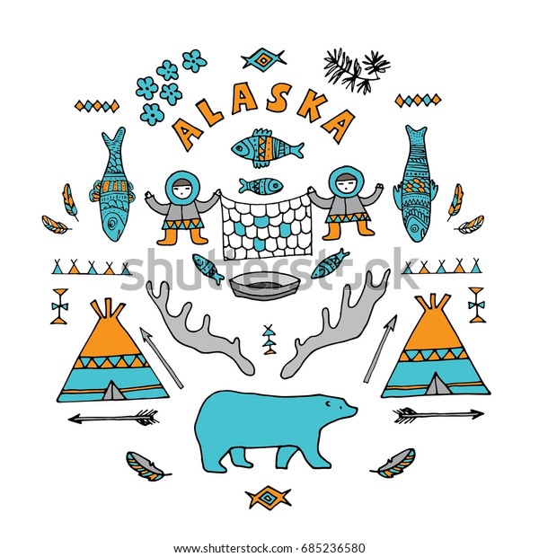 Set Illustrations Iconic Symbols Alaska: เวกเตอร์สต็อก (ปลอดค่า ...